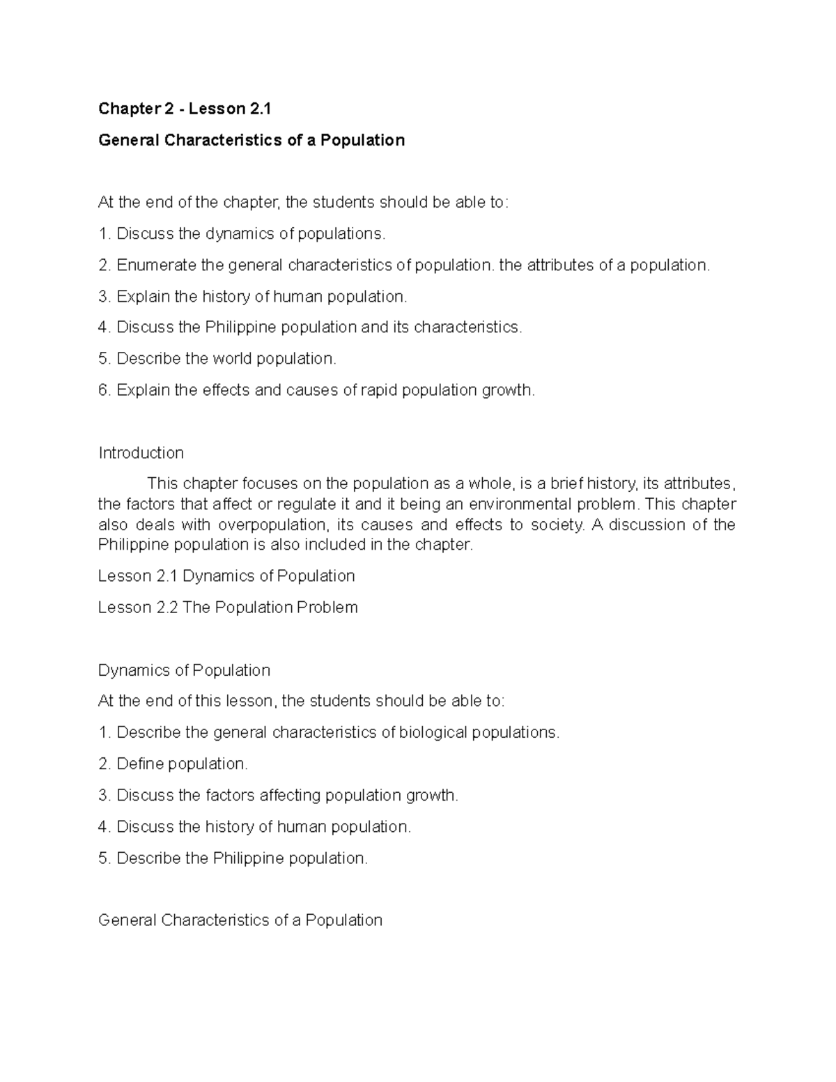 Lesson 2.1: Exploring General Population Characteristics in Ecology ...