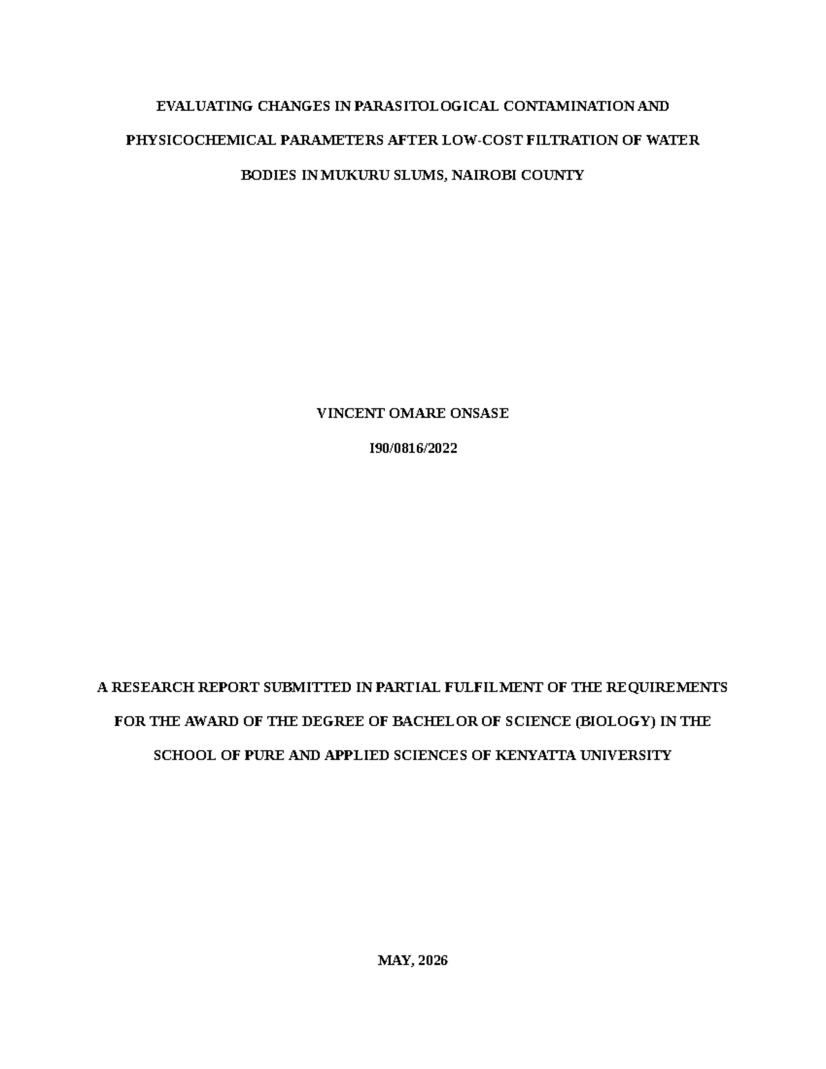 Evaluating Parasitological and Physicochemical Changes in Mukuru Slums ...