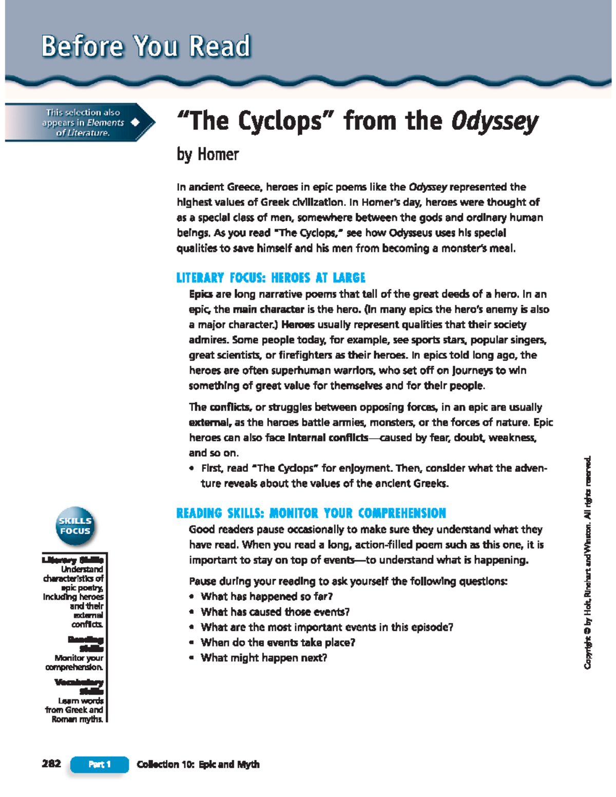 Elements of Literature: Odysseus and the Cyclops Analysis - Studocu