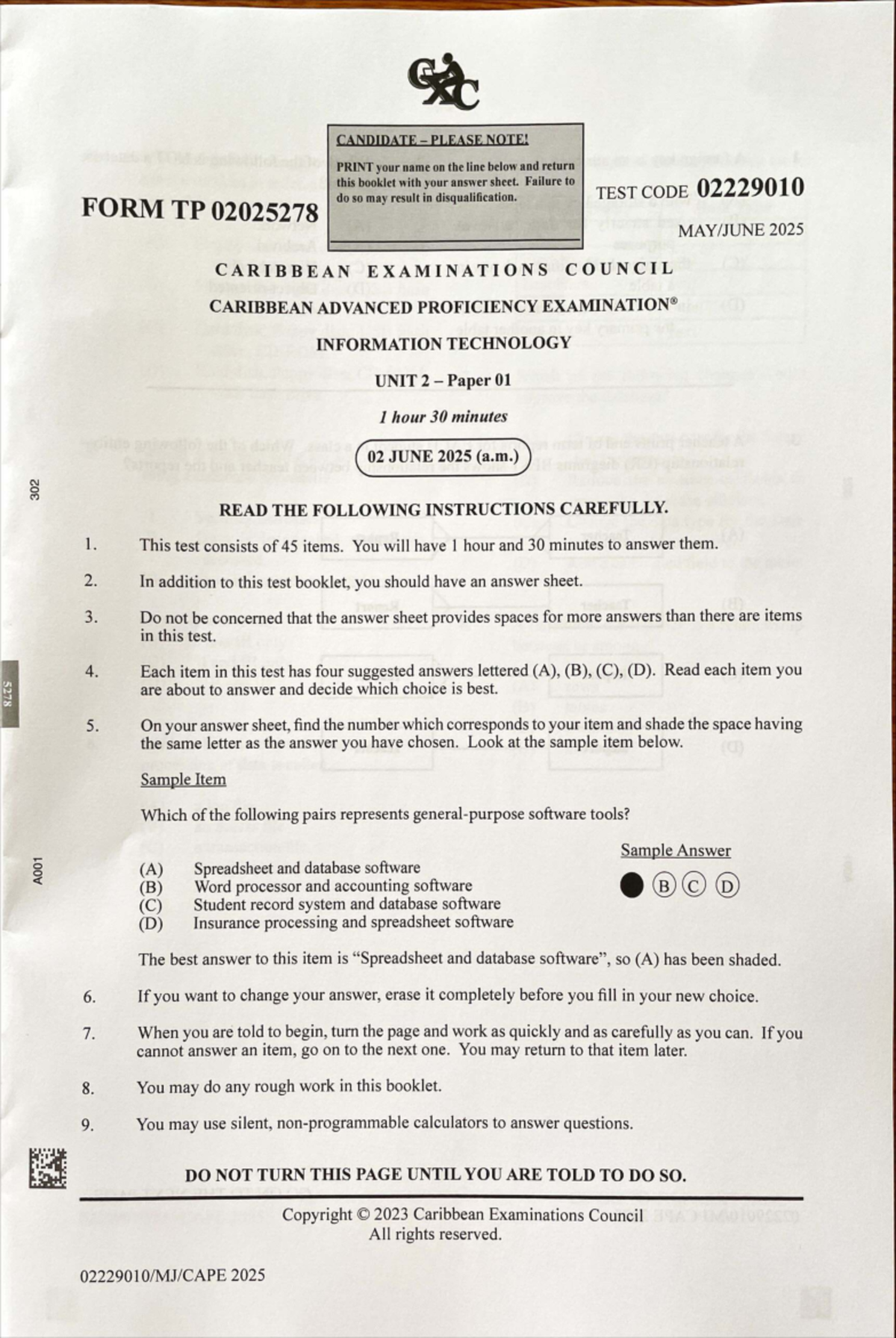Cape IT U2 P1 2025 - Candidate Instructions and Test Details - Studocu