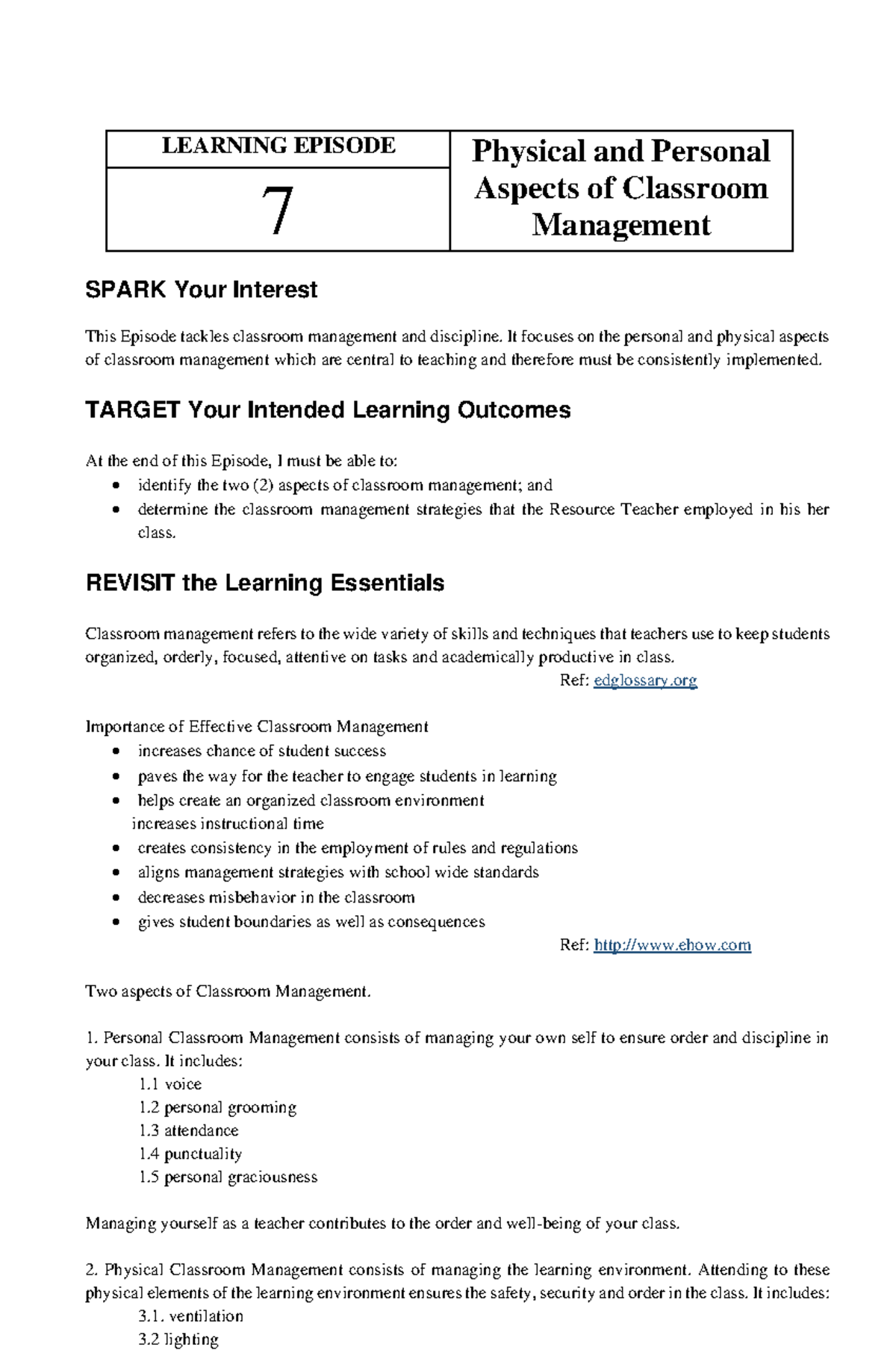 FS 1 Learning Episode 7 - For Educational purposes - LEARNING EPISODE ...