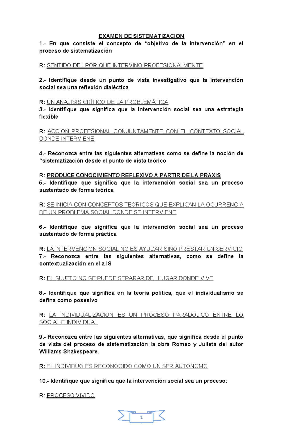 Examen DE Sistematización-1: Preguntas y Respuestas Clave - Studocu