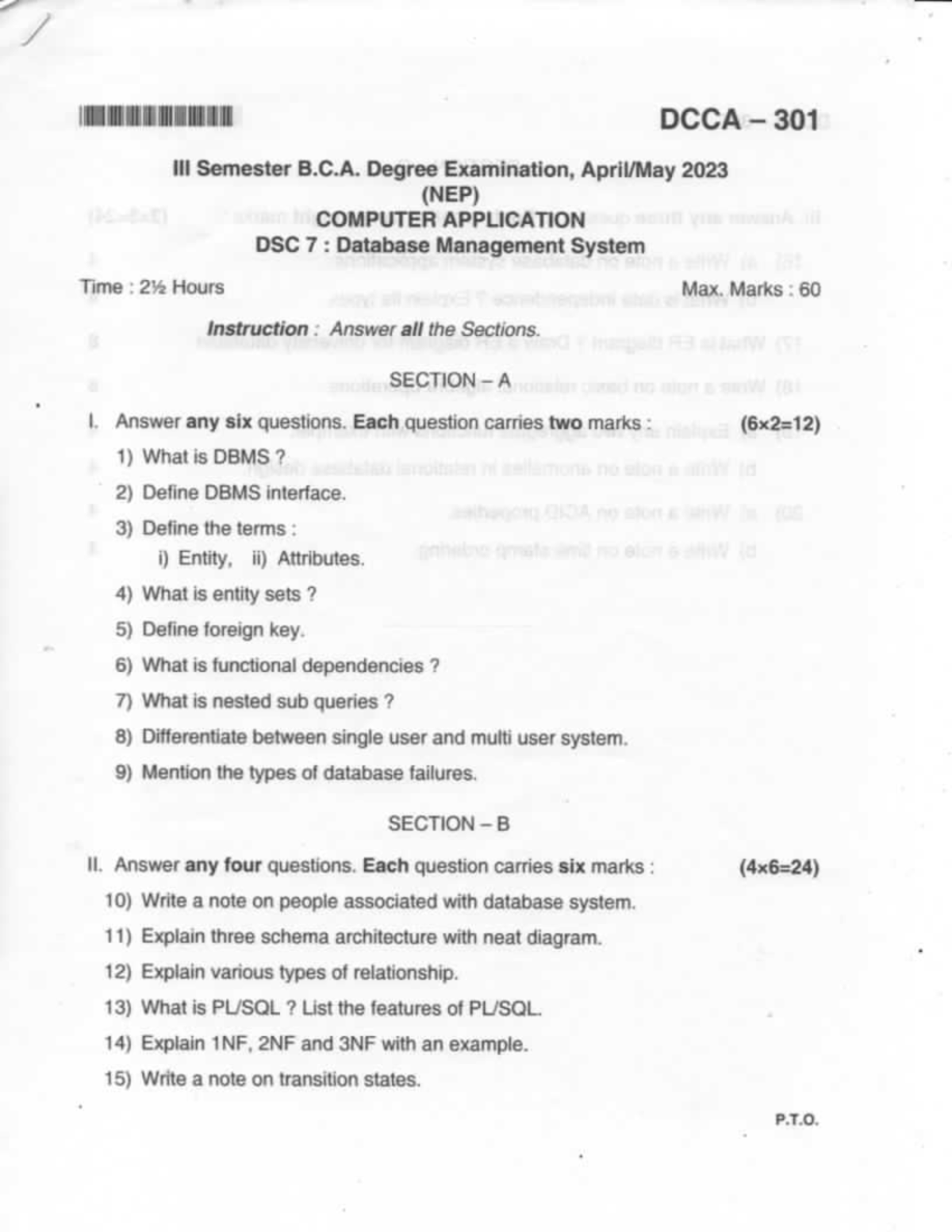 BCA DCCA 301 - 2023 DBMS Question Paper with Solutions - Studocu