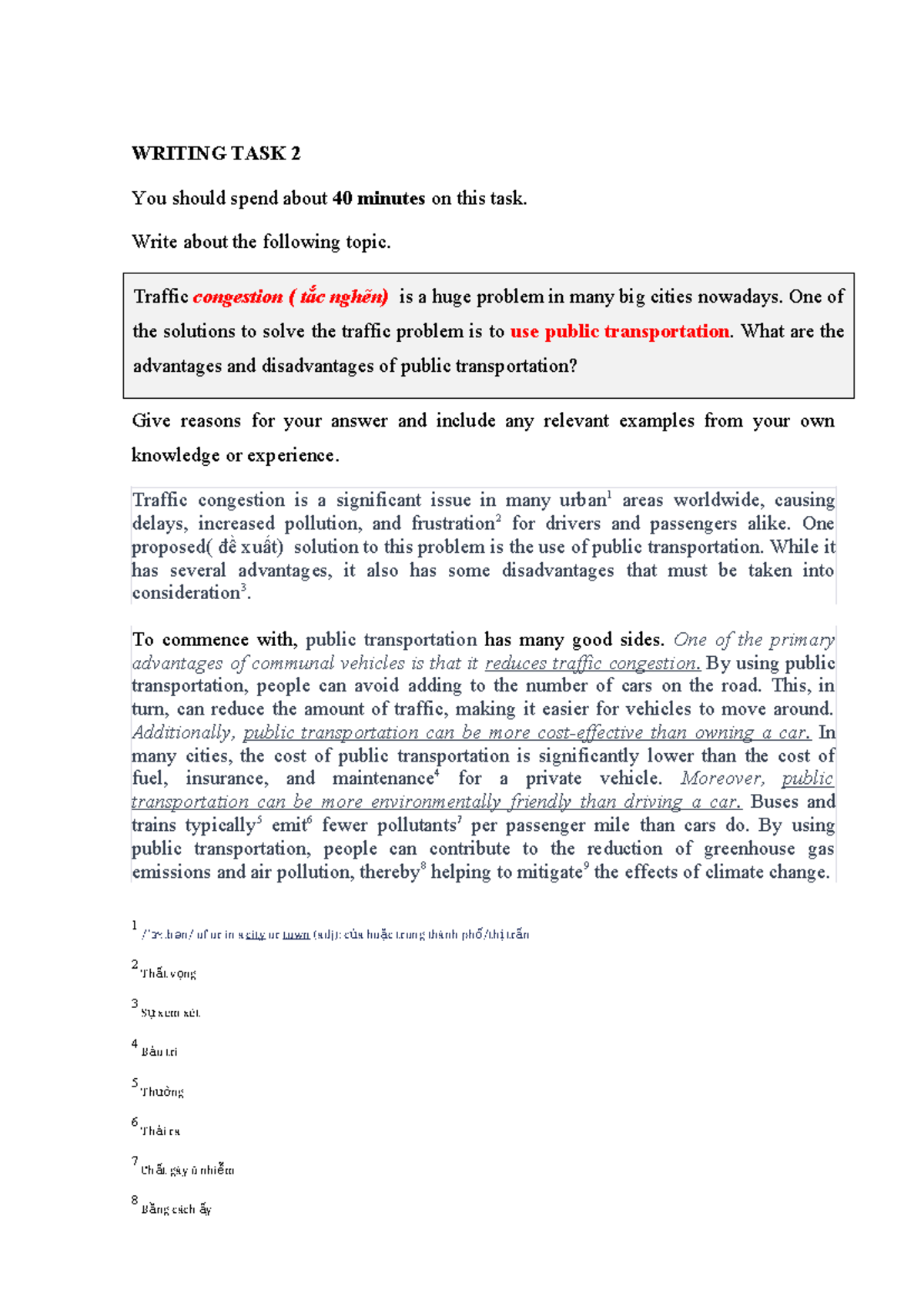 WRITING TASK 2: Advantages & Disadvantages of Public Transportation ...