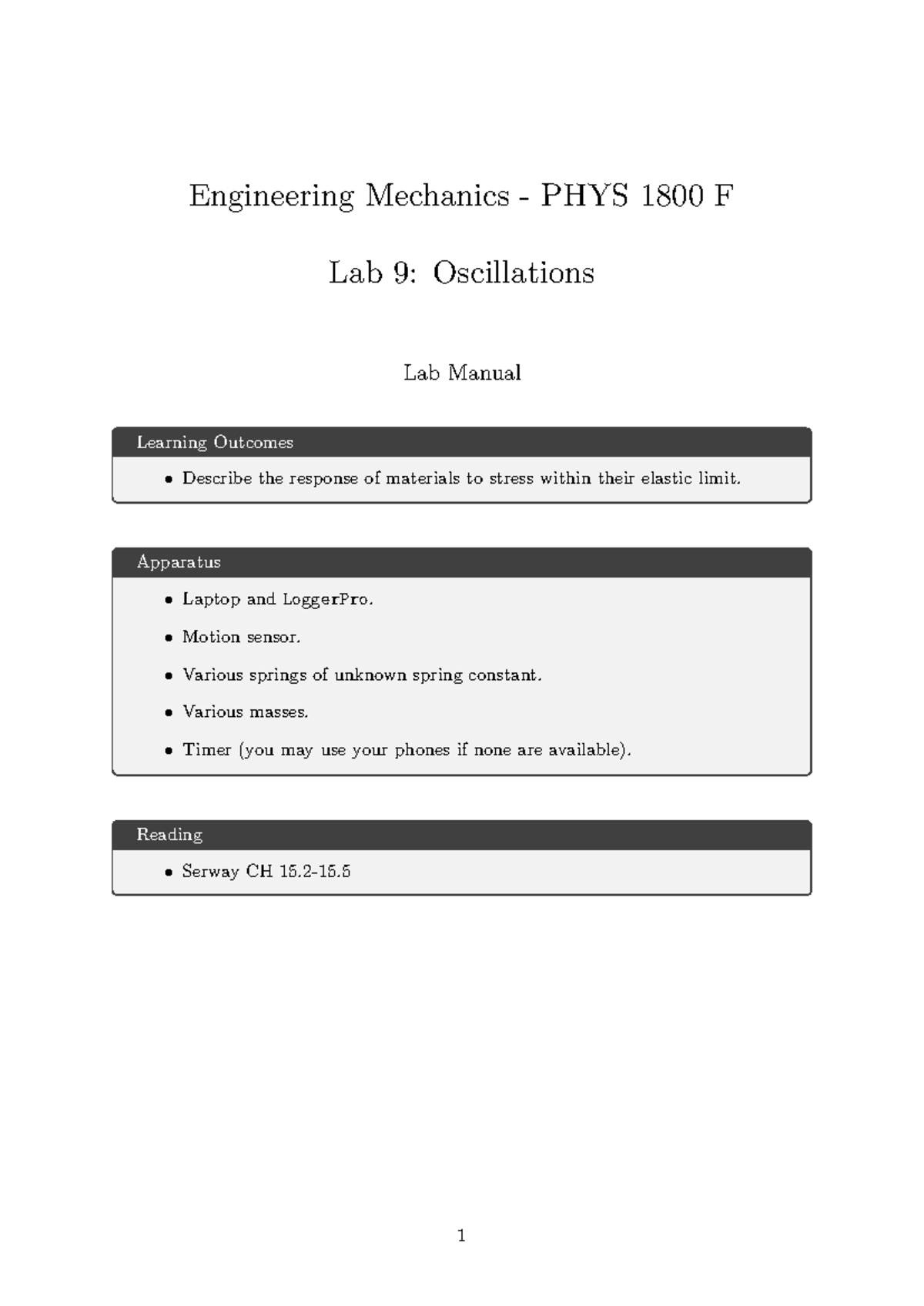 PHYS 1800 F Lab 9: Oscillations and Spring Constant Analysis - Studocu