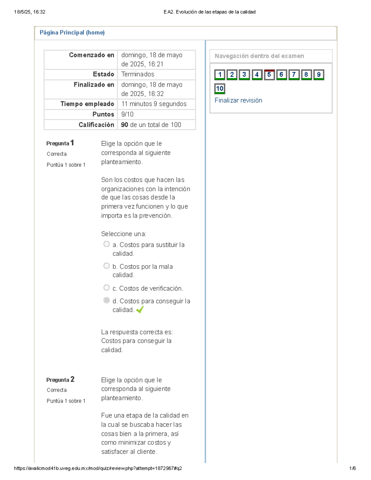 EA2. Examen Final sobre la Evolución de las Etapas de la Calidad - Studocu