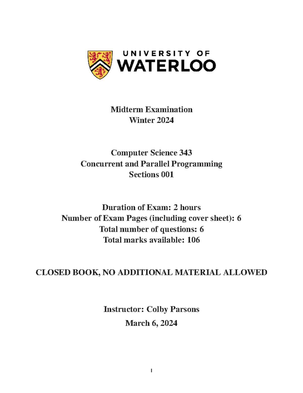 Midterm Exam CS 343 (W24) - Concurrent and Parallel Programming - Studocu