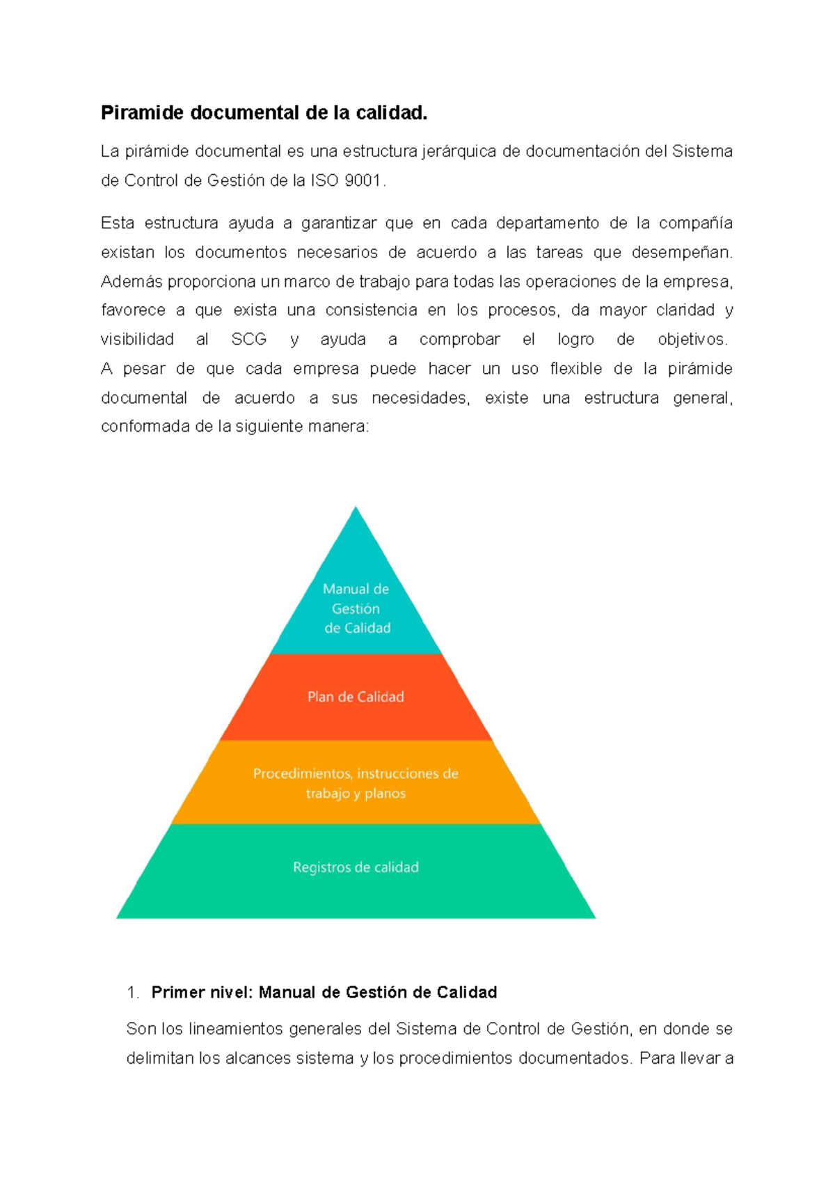 Piramide Documental de la Calidad: Estructura y Funciones Clave - Studocu