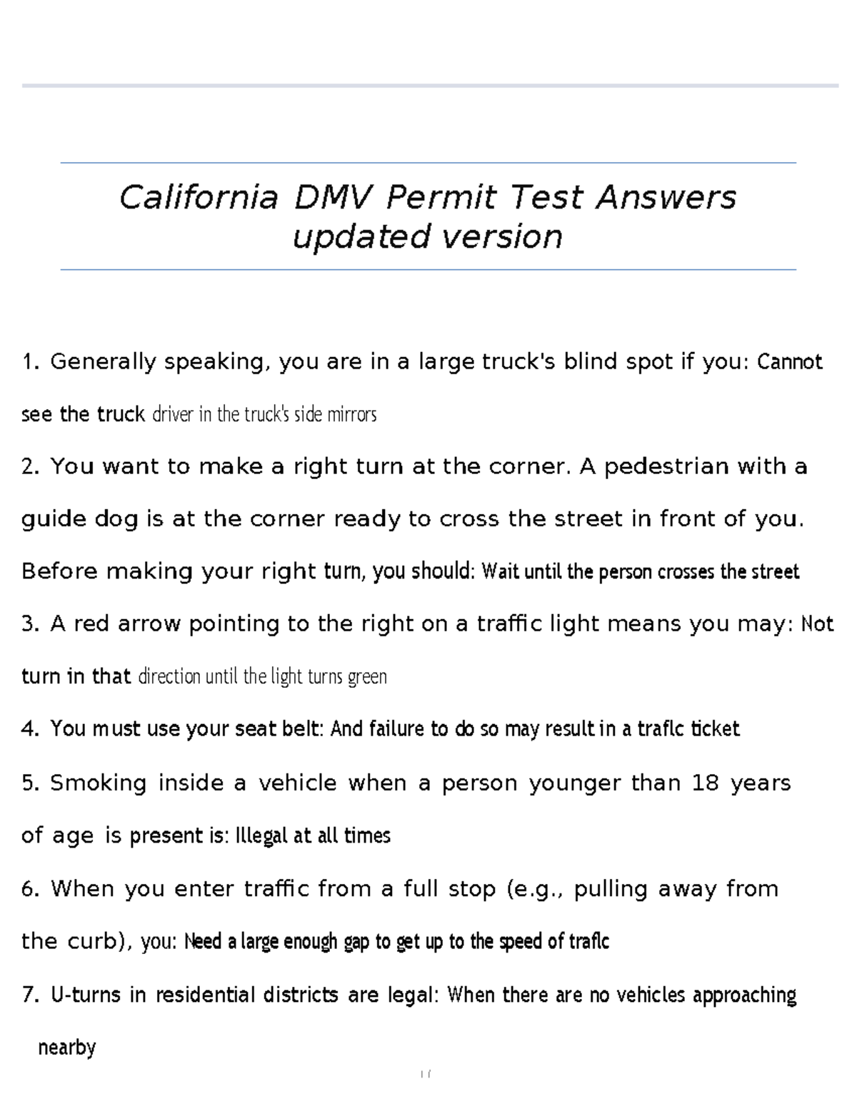 California DMV Permit Test Answers: Updated Quizlet Guide - Studocu