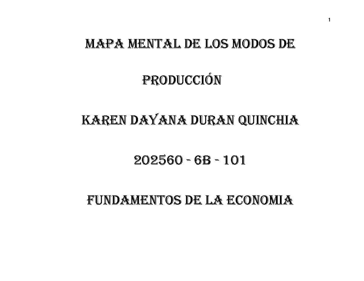 MAPA MENTAL DE MODOS DE PRODUCCIÓN - FUNDAMENTOS DE LA ECONOMÍA 202560 - Studocu