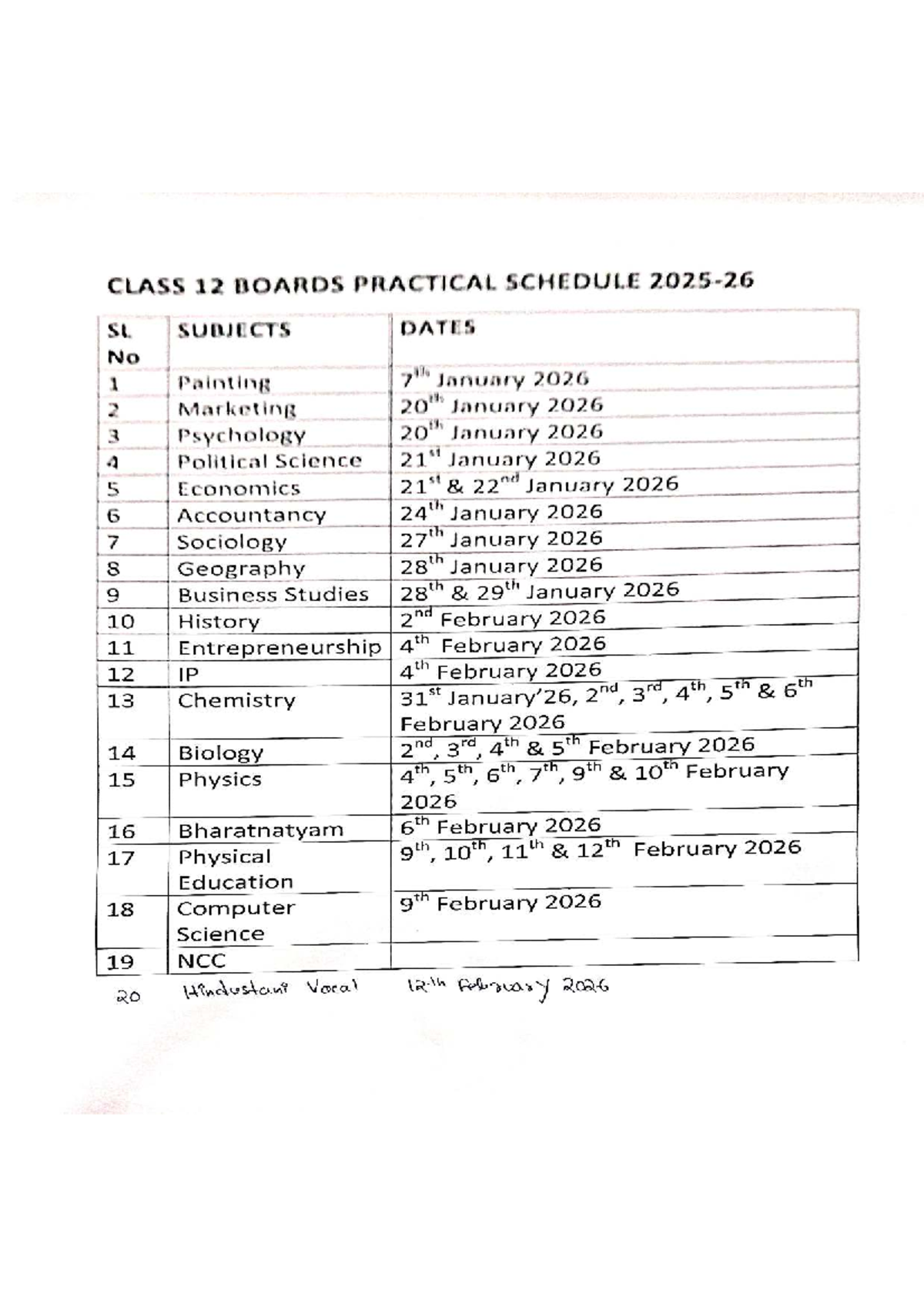 CLASS 12 BOARDS PRACTICAL SCHEDULE 2026 - Studocu