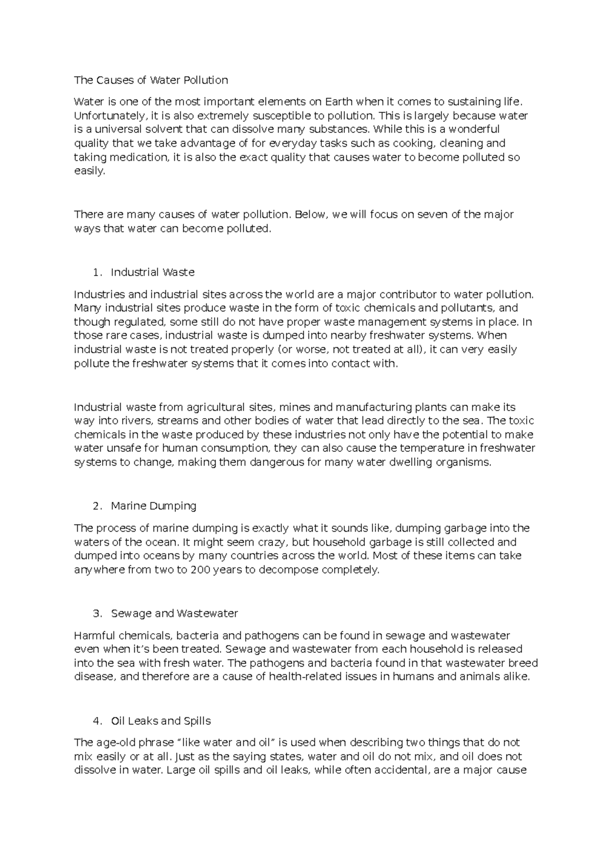 Water pollution - Summary Environmental Psychology: an Introduction ...