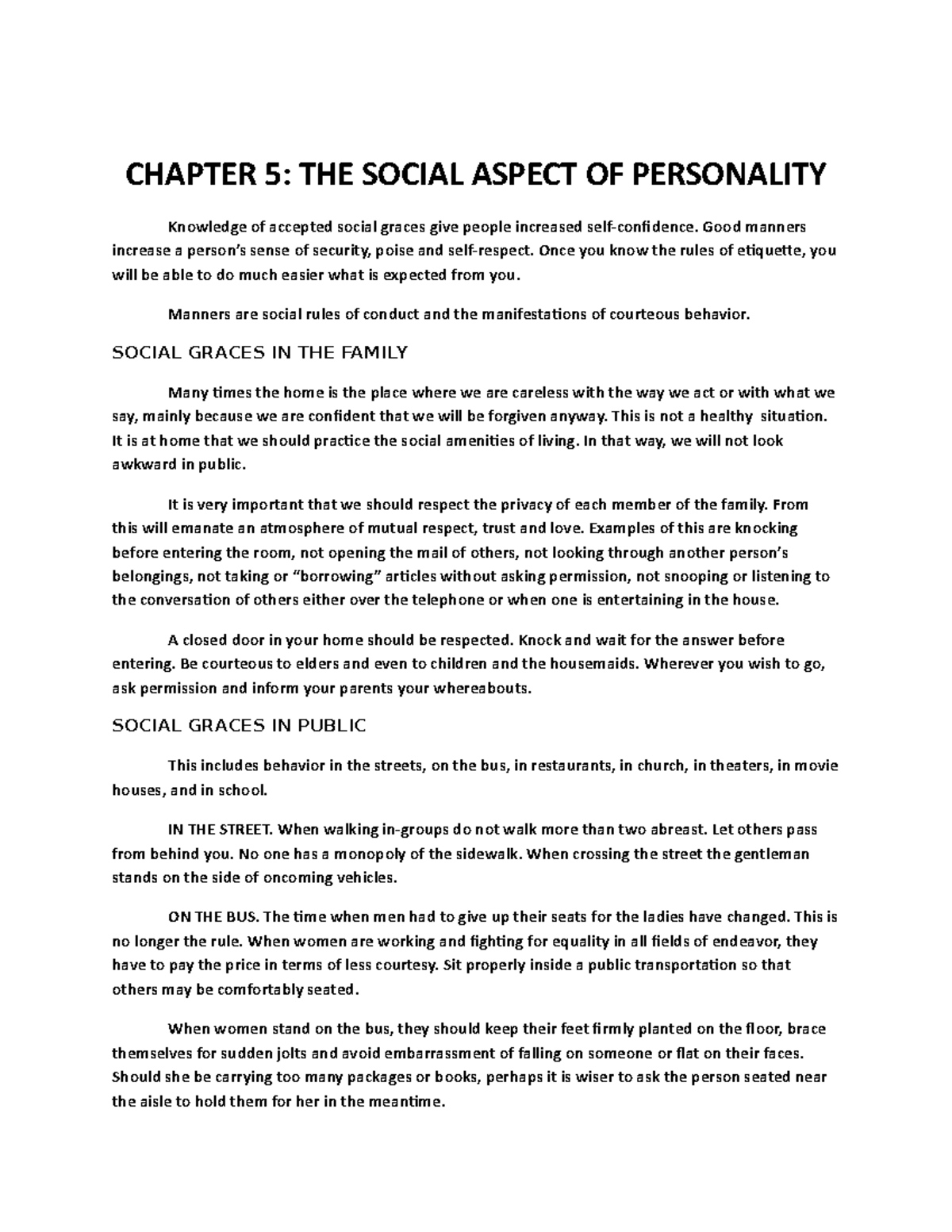 Chapter 5: The Social Aspects of Personality and Etiquette - Studocu