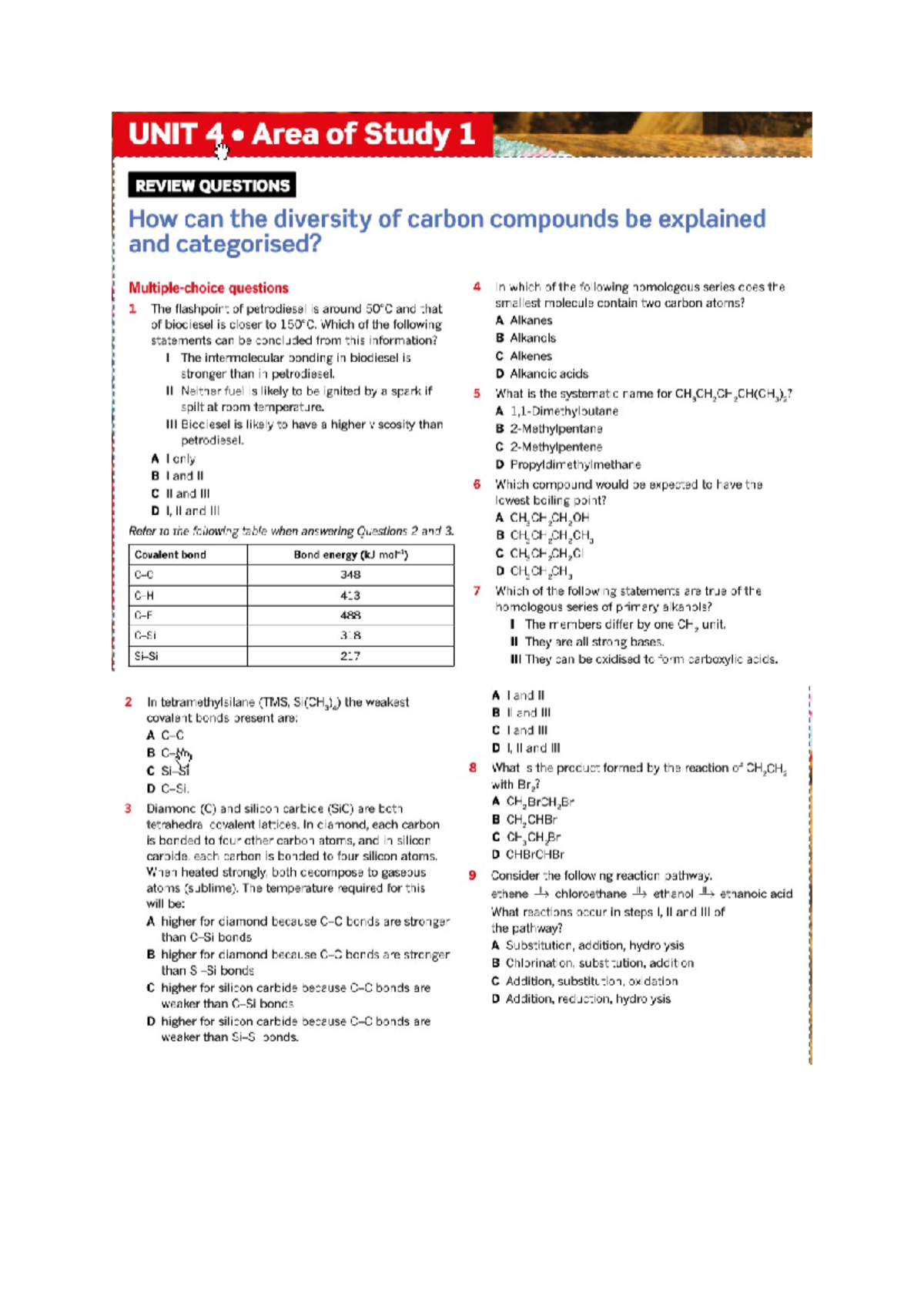 12 Chem Heinemann Unit 4 Area of Study 1 Review Questions - Studocu