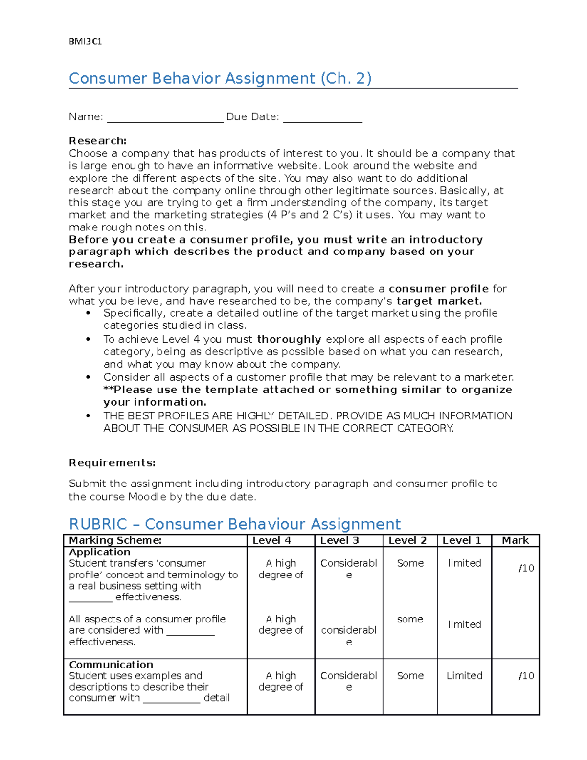 BMI3C Consumer Behavior Assignment: Understanding Target Markets - Studocu