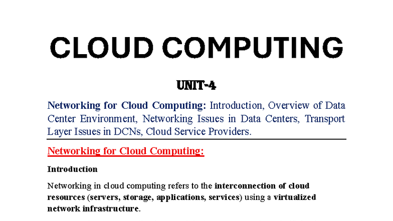 CLOUD COMPUTING Networking Issues and Solutions in Data Centers - Studocu