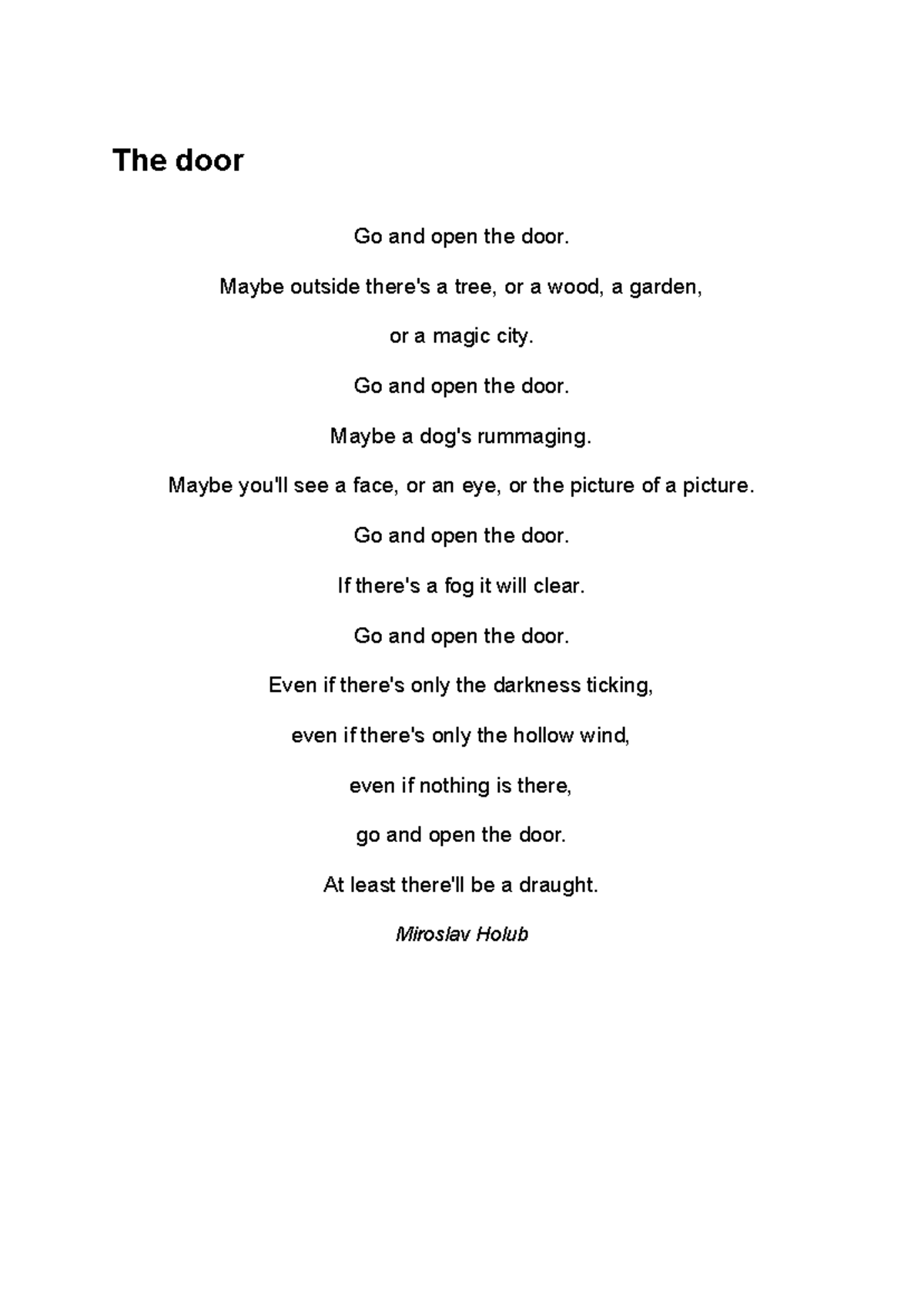 The door Y4 analysis - Teaching poems to year 4 - The door Go and open ...