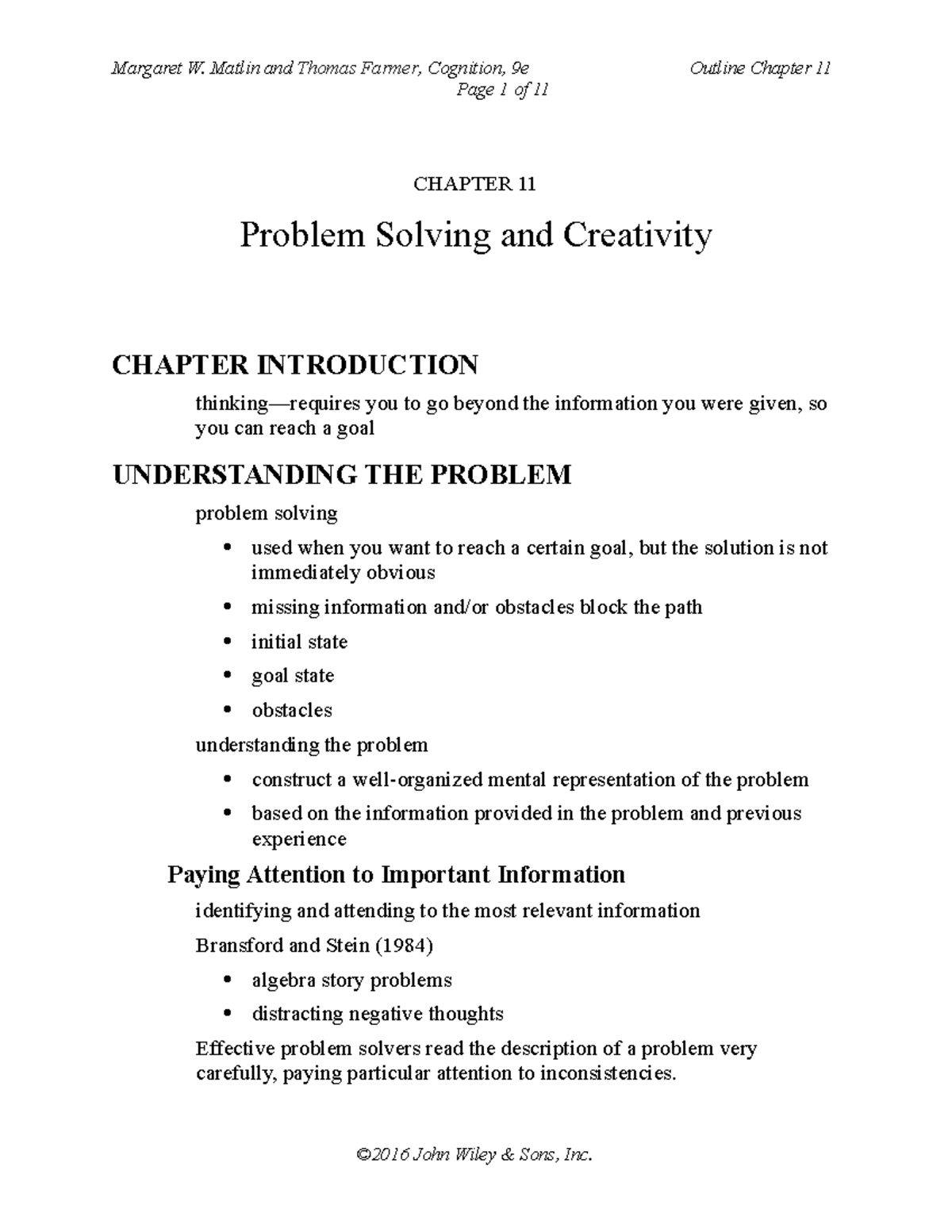 Ch11 - Problem Solving and Creativity in Cognitive Psychology - Studocu
