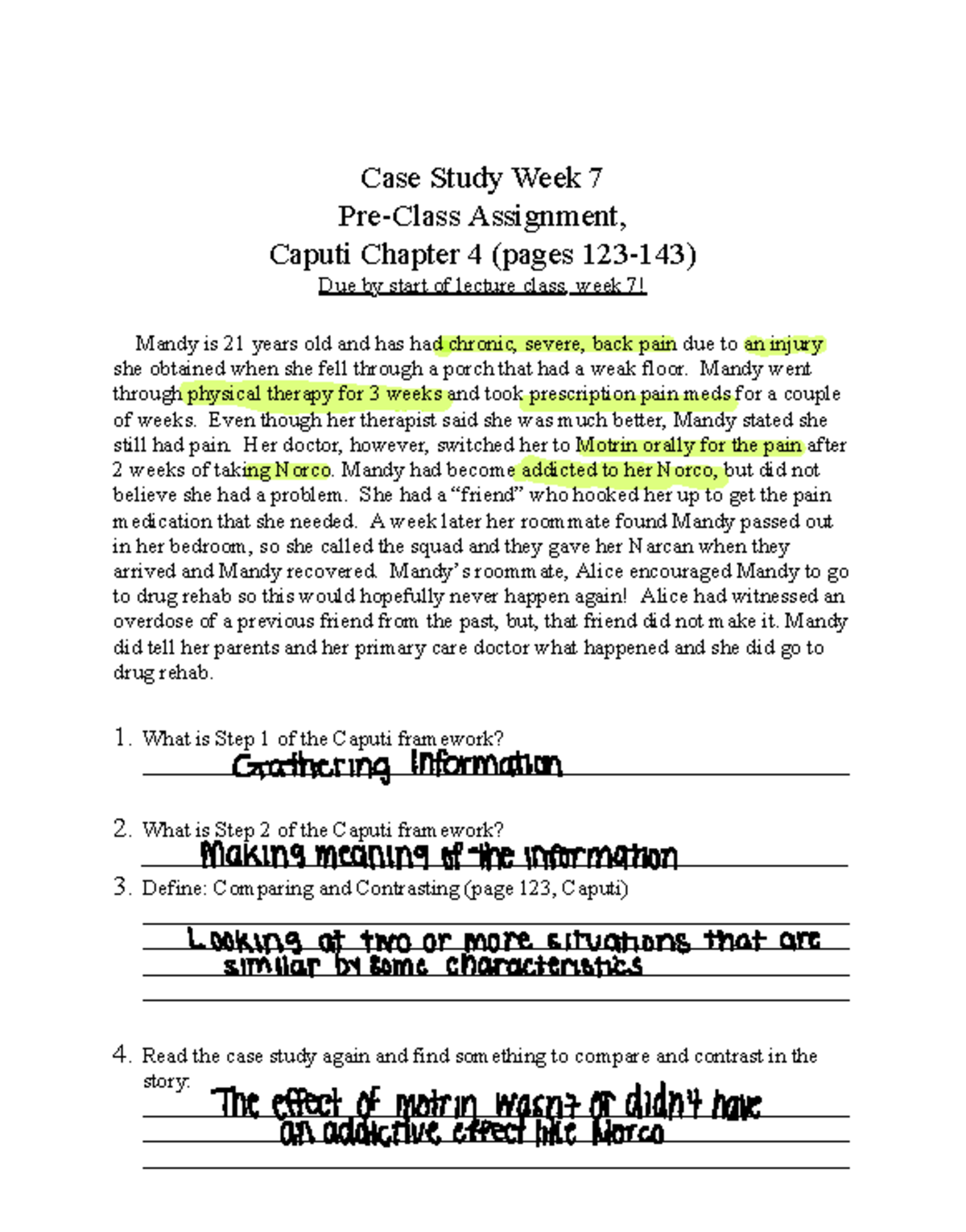 NUR 155 Week 7 Case Study Pre-Class Assignment Analysis - Studocu