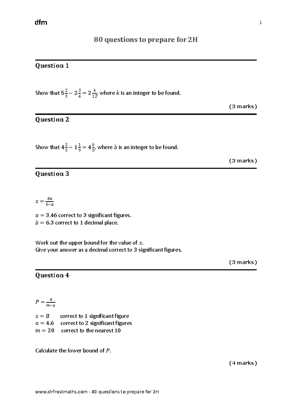 80 Questions to Prepare for DFM 2H - Mathematics Exam Review - Studocu