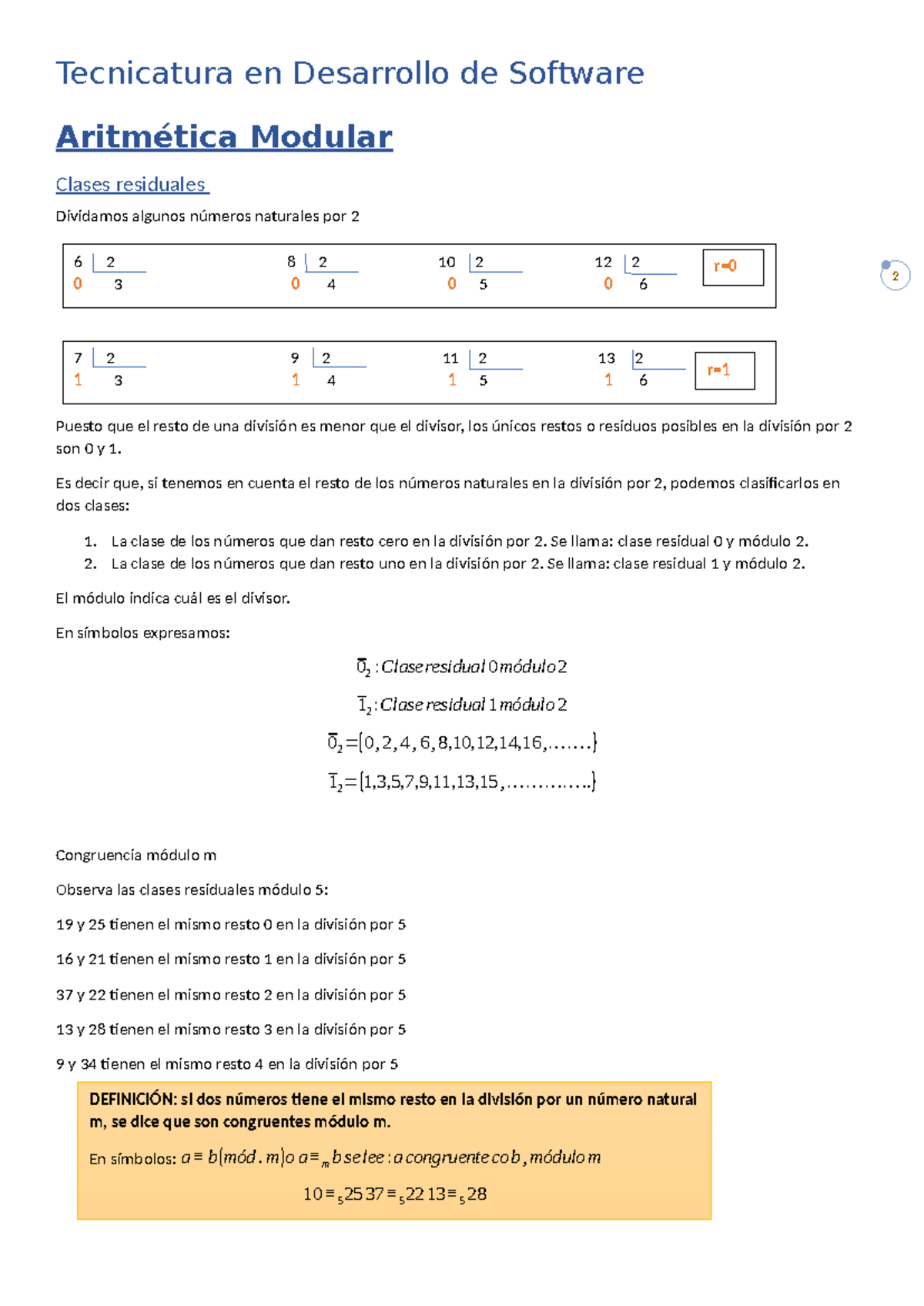 Aritmética Modular en Tecnicatura en Desarrollo de Software: Apuntes y ...