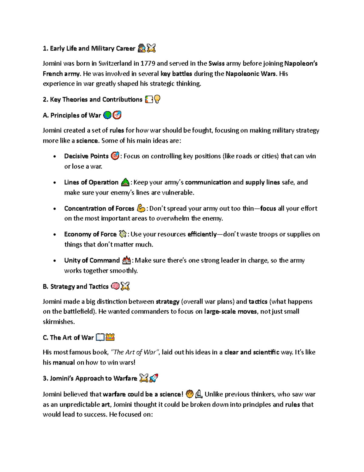 Jomini's theories on warfare: principles, strategy, and tactics - Studocu