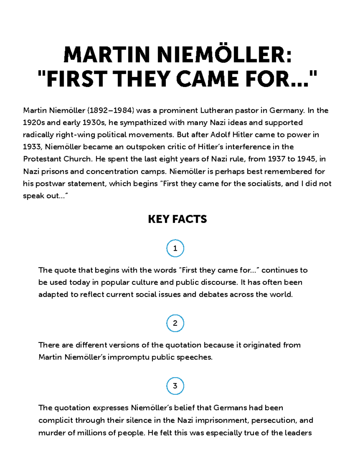 Martin Niemöller: Life, Legacy & "They Came for..." Insights - Studocu