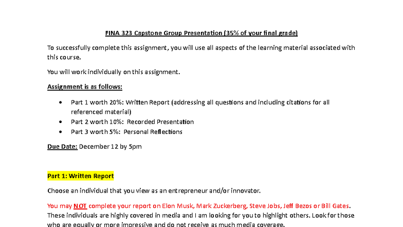 FINA 323 Capstone Project: Entrepreneur Innovator Analysis - Studocu