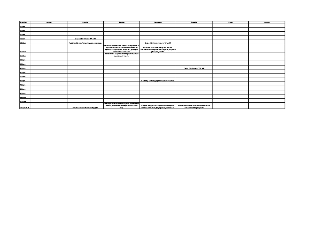Exercise Training Log KINE 121: Week 8 Workout Summary - Studocu
