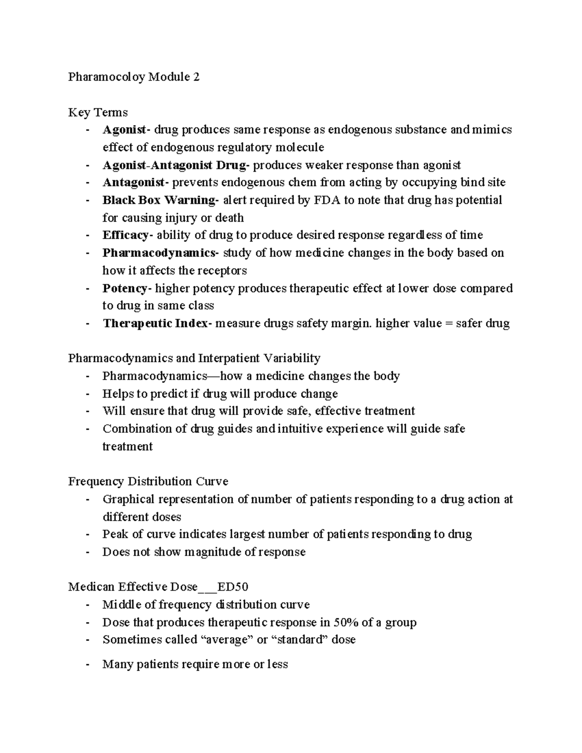 Pharmacology Module 2 - Key Terms and Concepts for Exam 1 - Studocu