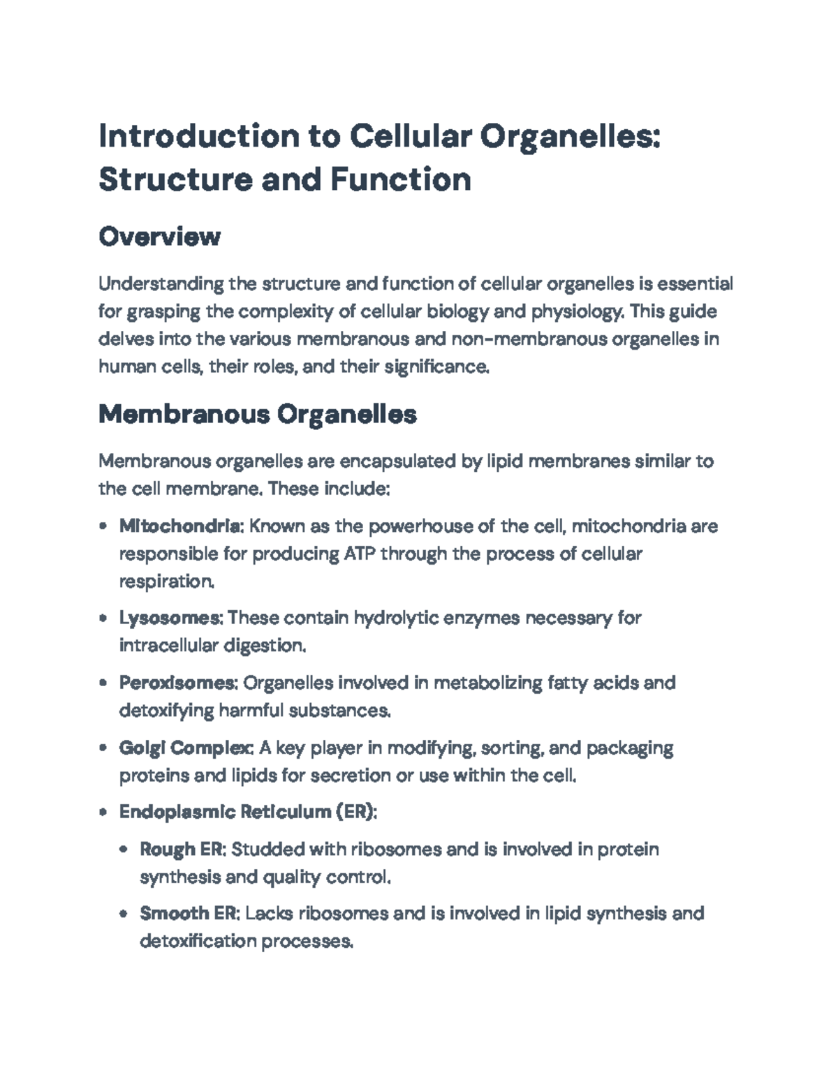 Introduction to Cellular Organelles: Structure and Function Insights ...