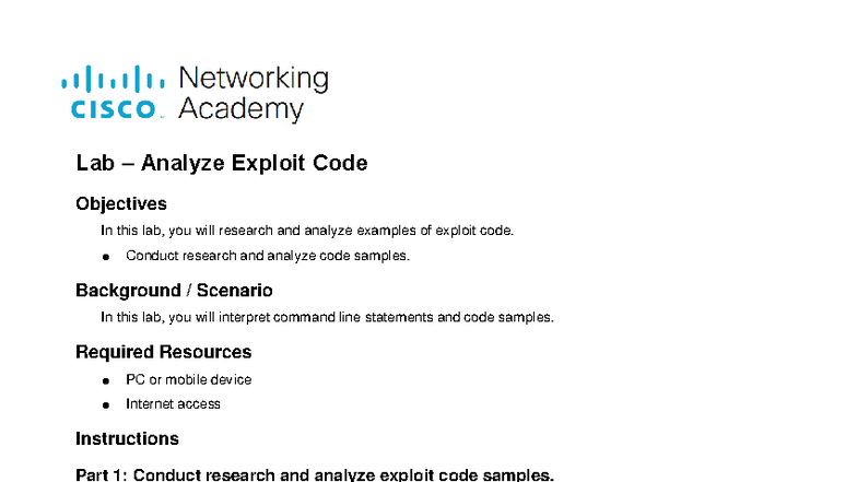 Lab 2023: Analyze Exploit Code Objectives and Insights - Studocu