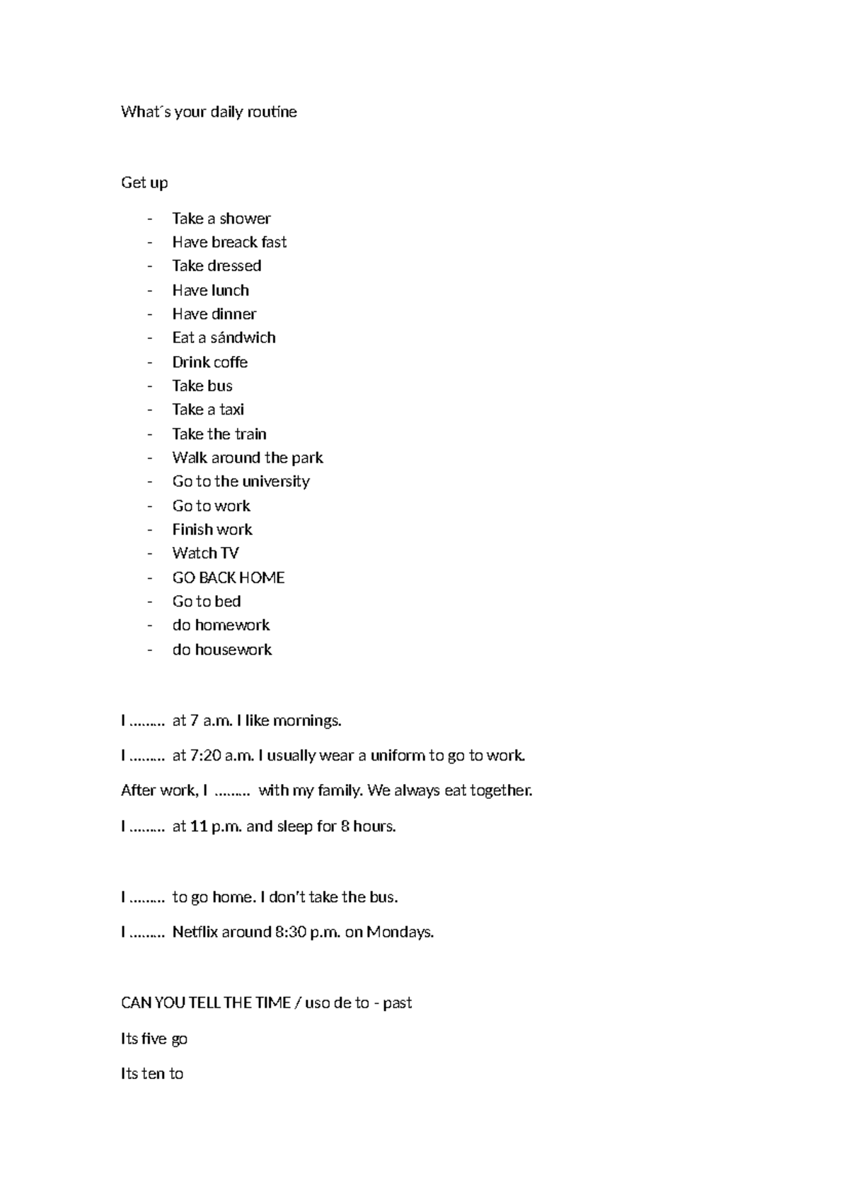 Daily Routine and Time Expressions - ESL Lesson Notes (ENG 101) - Studocu
