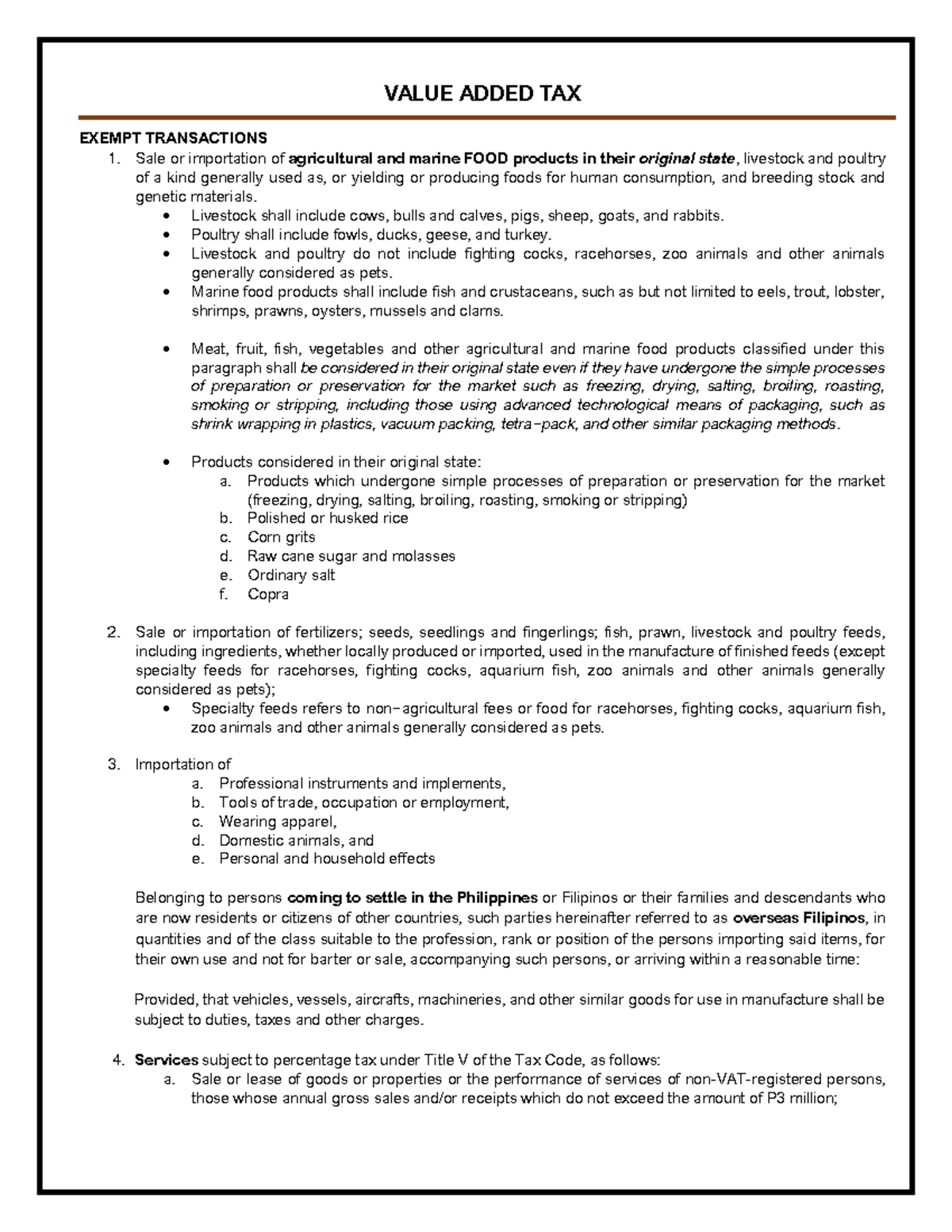 VAT Exempt Transactions: Agricultural Products & Services (Value-Added ...