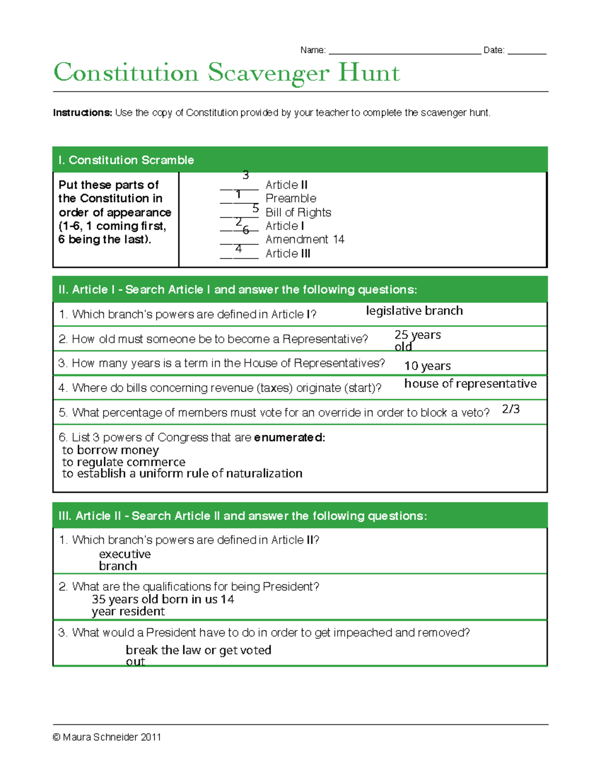 US Constitution Scavenger Hunt Instructions (USC-101) - Studocu