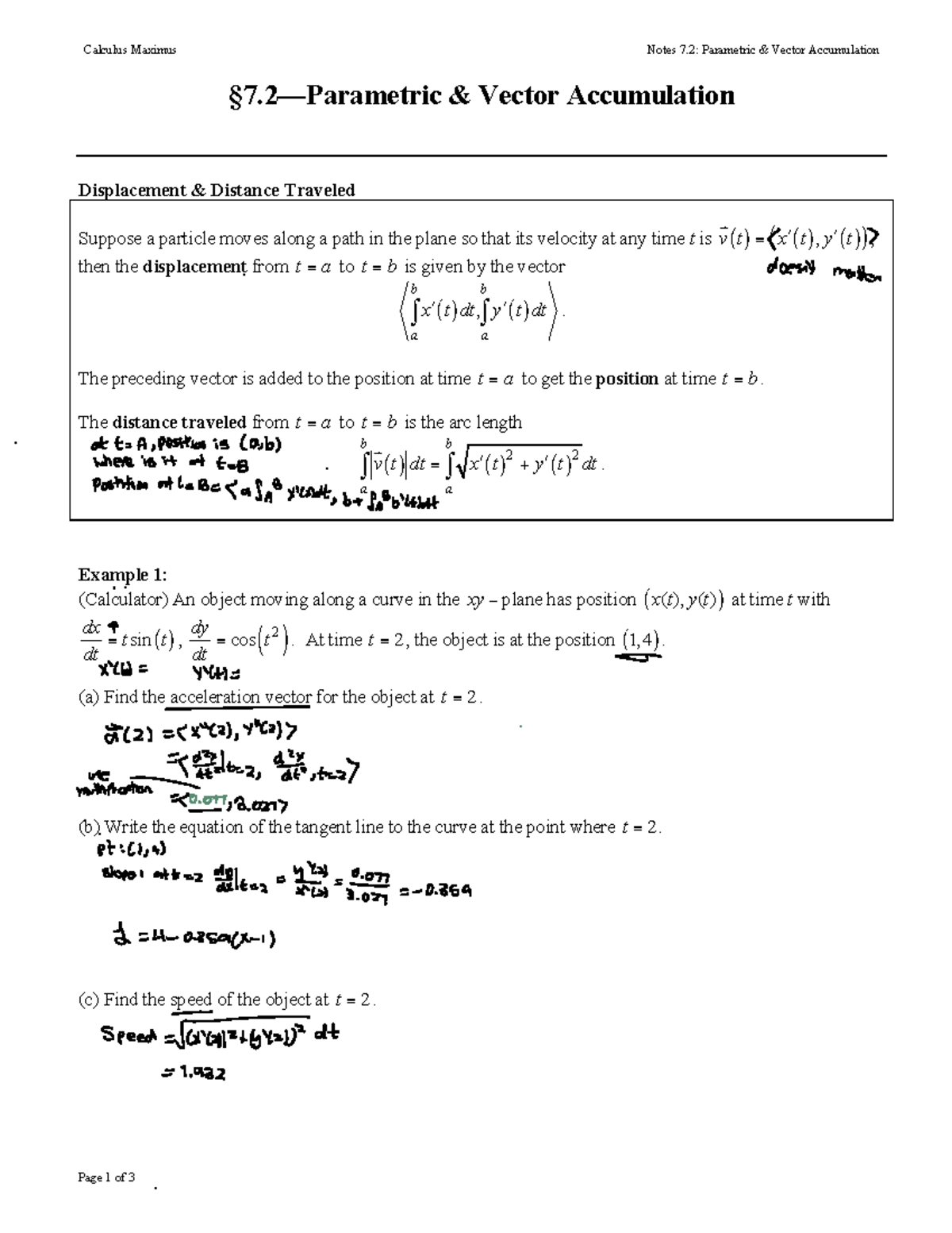 Calculus Maximus Notes 07.2: Parametric & Vector Accumulation - Studocu