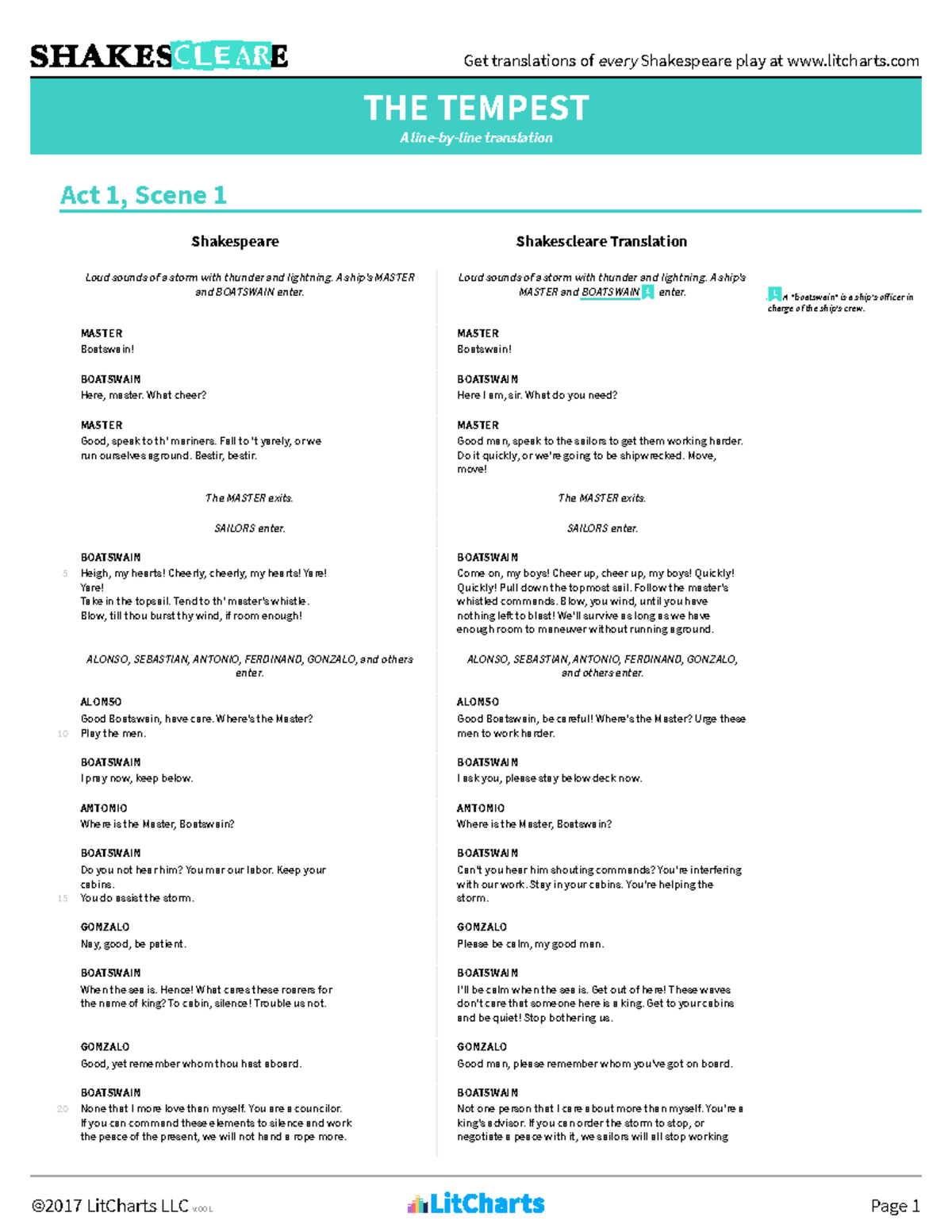 Shakespeare's The Tempest: Act 1 Scene 1 Translations - Studocu