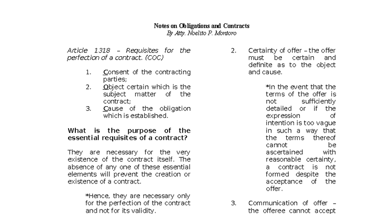 Lecture Notes on Obligations and Contracts (COC) Part II - Studocu