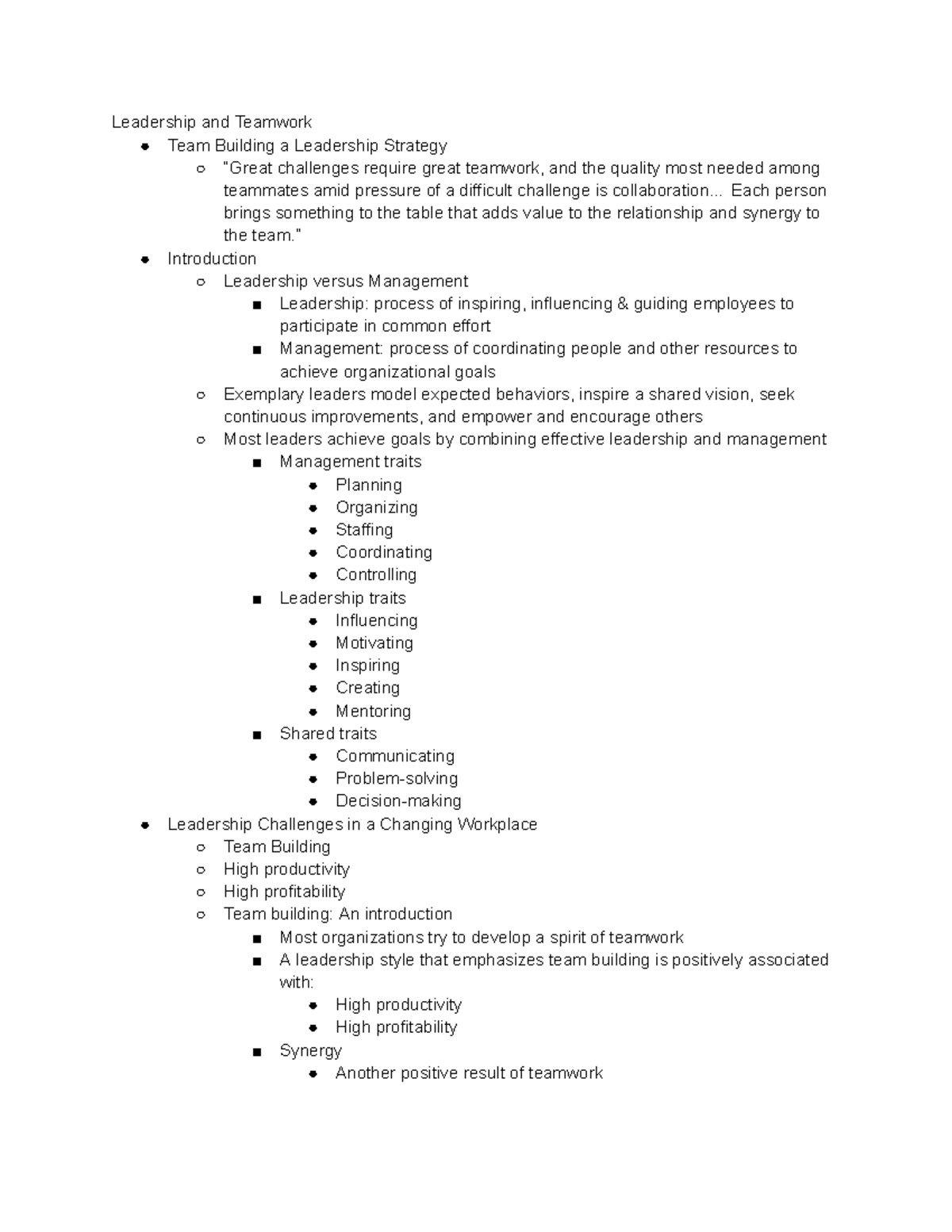 Week 5 - Leadership and Teamwork Instruction Notes - Studocu