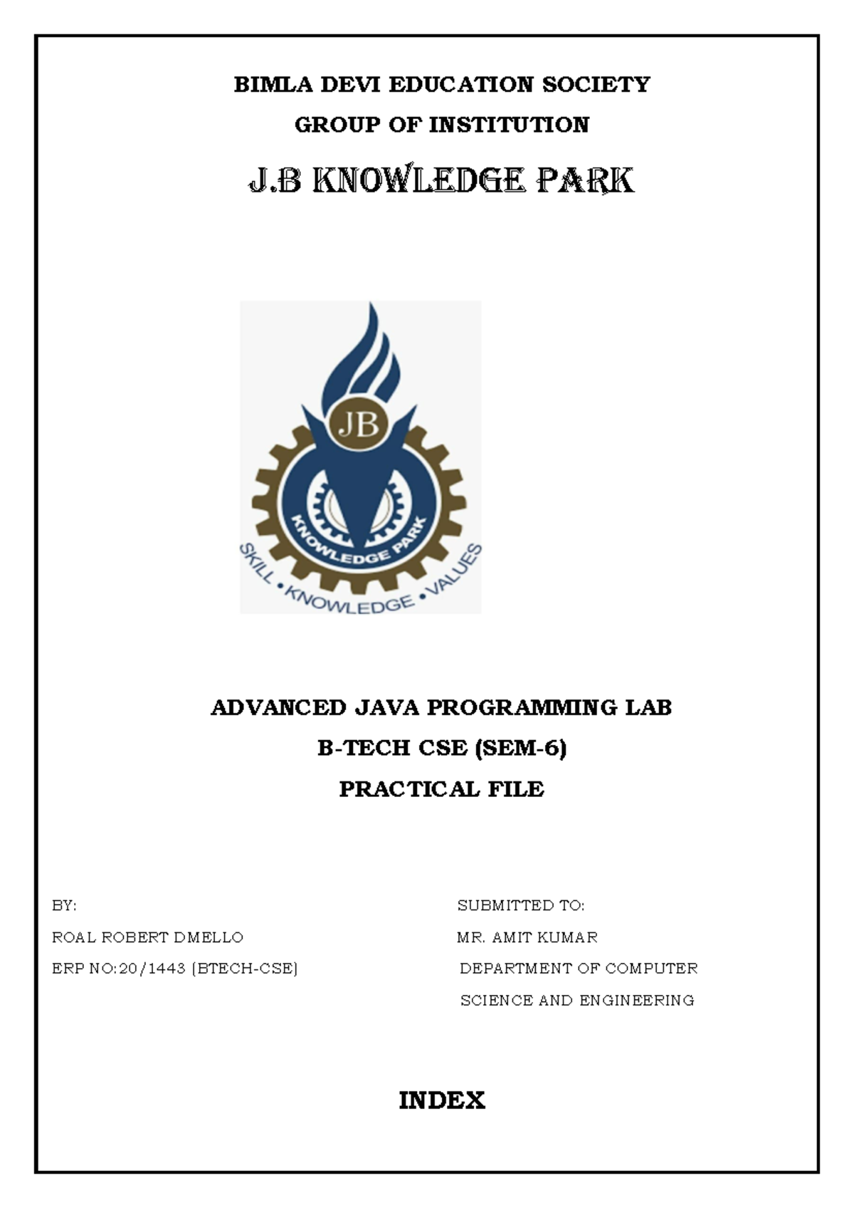 Advanced Java Programming Lab Practical File - CSE - Studocu