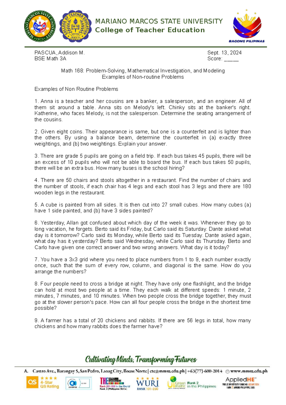 BSE Math 3A: Non-Routine Problem Solving Examples - Studocu