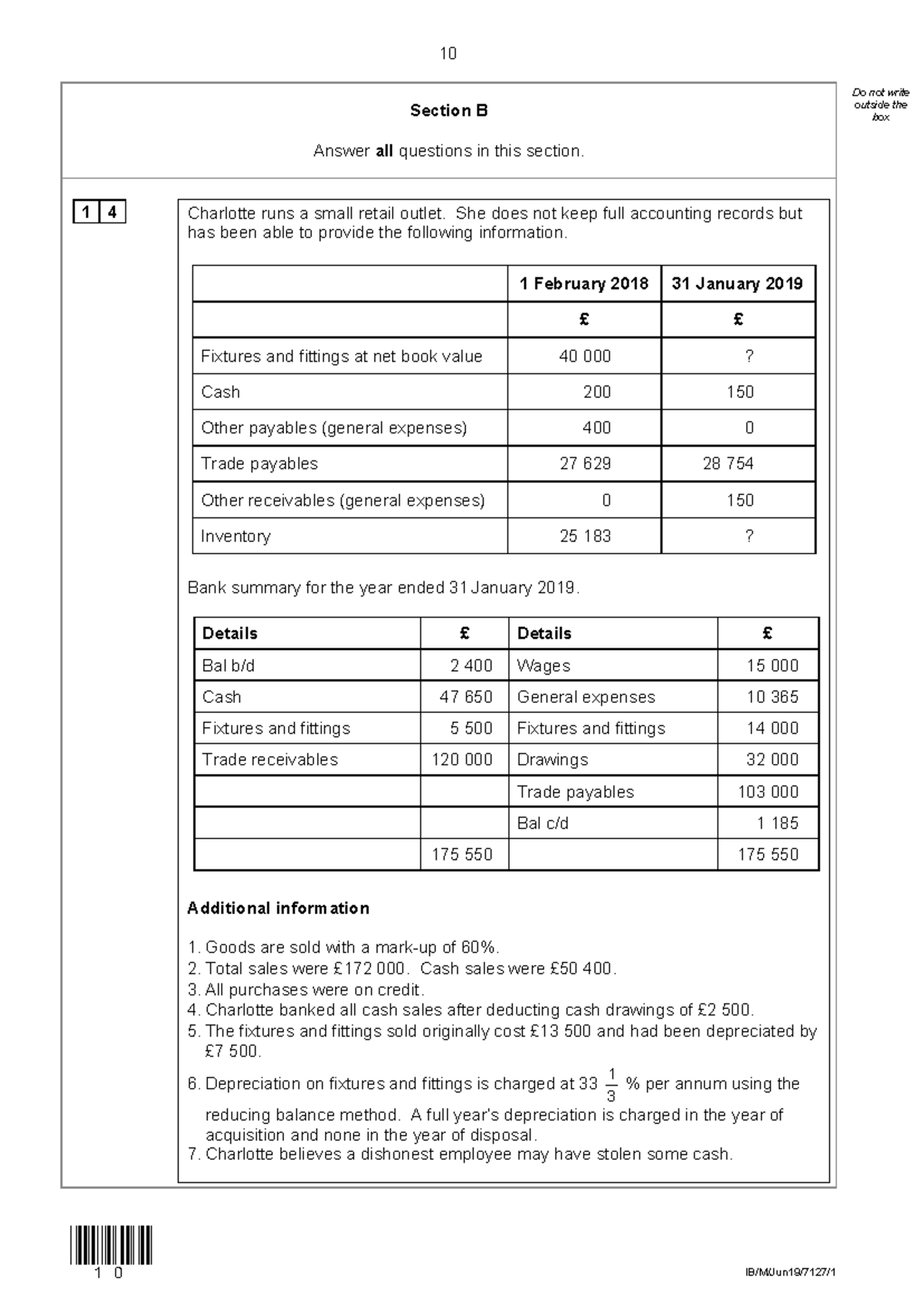 14 Incomplete Records for IB/M/Jun19/7127: Income Statement Preparation ...