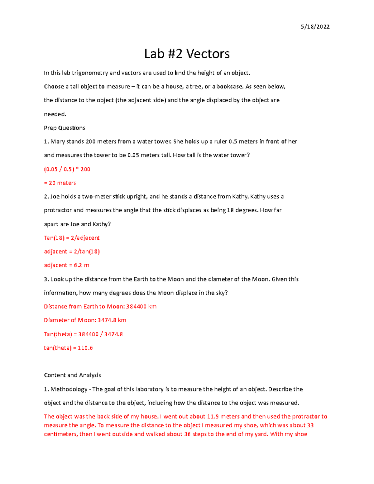 Lab 2 - Lab 1 - 5/18/ Lab #2 Vectors In this lab trigonometry and vectors are used to find the ...