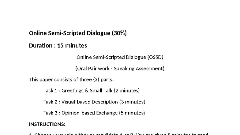LCC112 OSSD Online Dialogue Assessment: 15-Minute Guide - Studocu