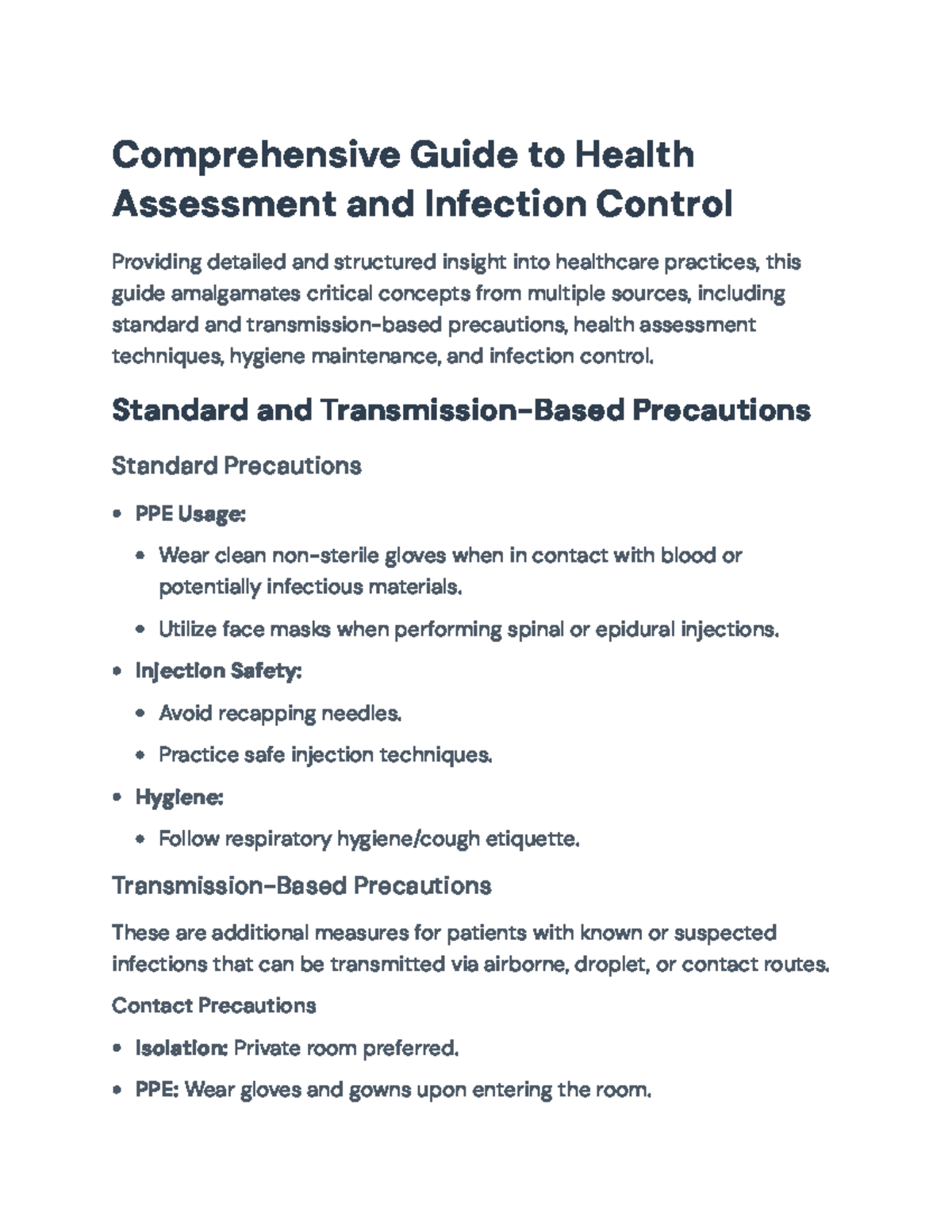 Comprehensive Guide to Health Assessment & Infection Control (Course Code) - Comprehensive Guide ...
