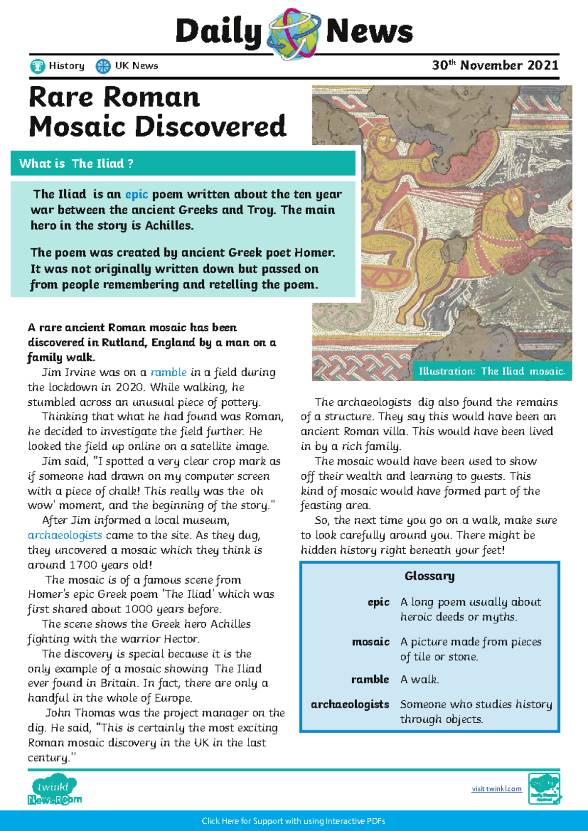 Daily Article: Rare Roman Mosaic Discovery in the UK - UKS2 (9-11 ...