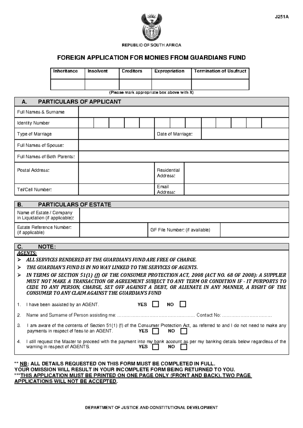 J251A - Application Form for Guardians Fund Foreign Payments - Studocu