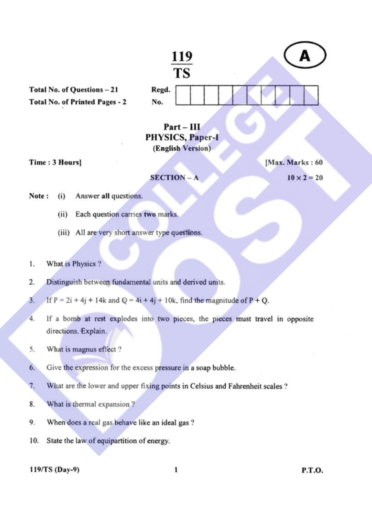 TS 1st Year Physics PYQs - Important Questions and Answers - Studocu