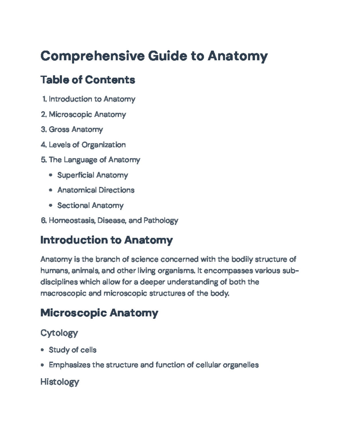 Comprehensive Anatomy Overview: Microscopic to Gross Structures ...