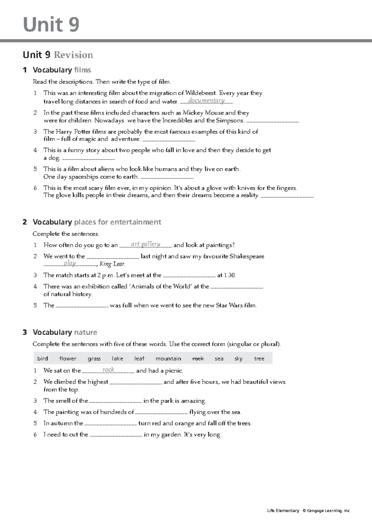 Elem unit9 revision be - .... - Life Elementary © Cengage Learning, Inc Unit 9 Revision 1 ...